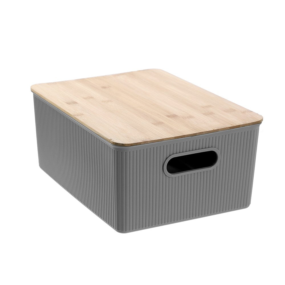 Medium Dark Grey Storage Tub with Bamboo Lid – Refined Living